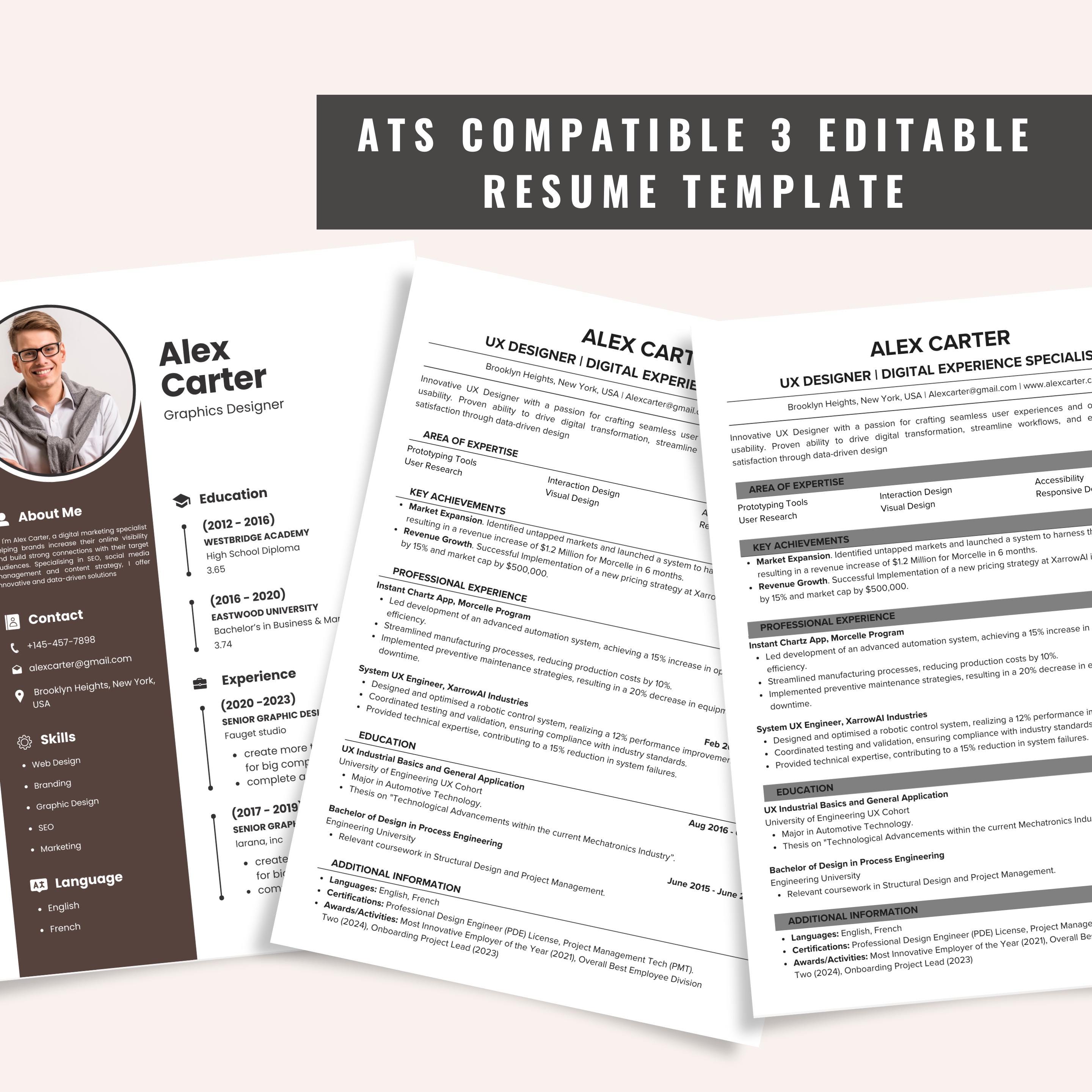 Ats-friendly Resume Template Modern CV Template Editable in Canva ...