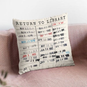 Return to Library Throw Pillow, Vintage Library Card Book Due Date ...