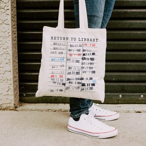 Return to Library Book Tote Bag, Vintage Library Card Due Date Stamp ...