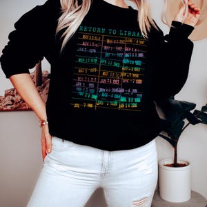 Vintage Library Rainbow Sweatshirt, Return to Library Card Book Due ...