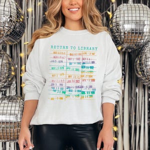 Vintage Library Rainbow Sweatshirt, Return to Library Card Book Due ...