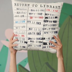 Return to Library Throw Pillow, Vintage Library Card Book Due Date ...
