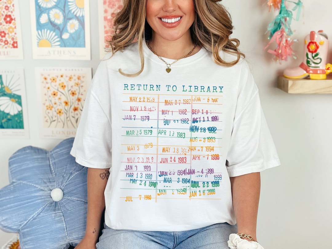 Rainbow Library Stamp Shirt, Return to Library Due Date Book Lover ...