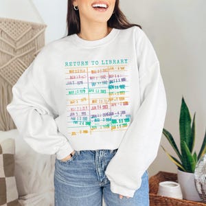 Vintage Library Rainbow Sweatshirt, Return to Library Card Book Due ...