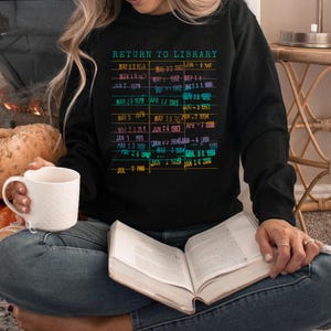 Vintage Library Rainbow Sweatshirt, Return to Library Card Book Due ...