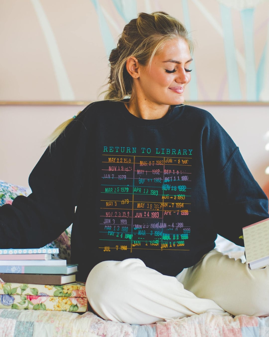 Vintage Library Rainbow Sweatshirt, Return to Library Card Book Due ...