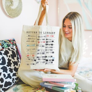Return to Library Book Tote Bag, Vintage Library Card Due Date Stamp ...