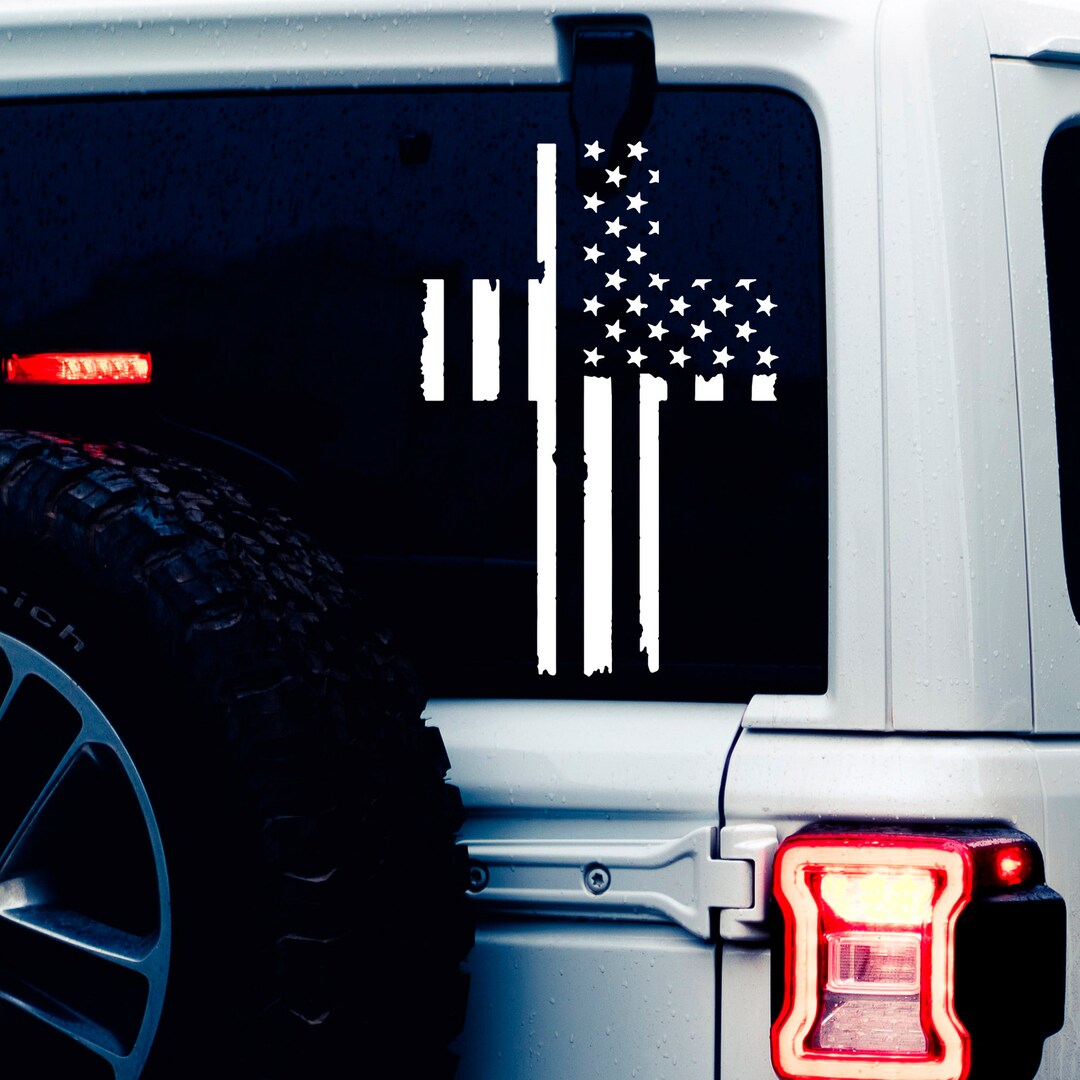 American Flag, Cross Flag Vinyl Decal for Car, Laptops, Mirrors, Bumper ...