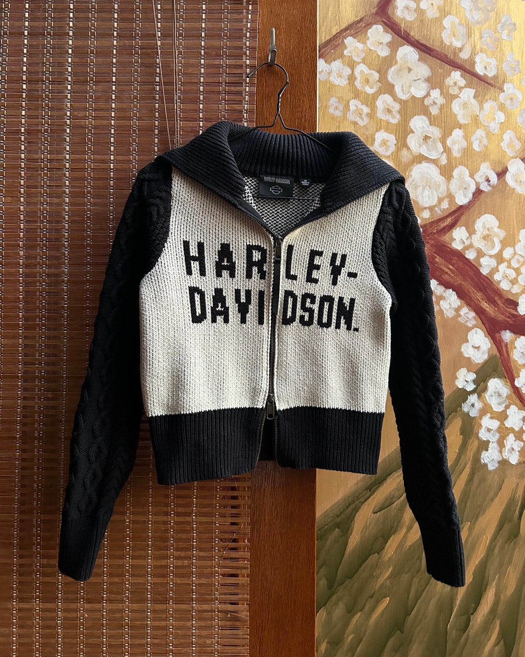 Harley-davidson Artisan Zip Front Motorcycles Knit Sweater Womens Size ...