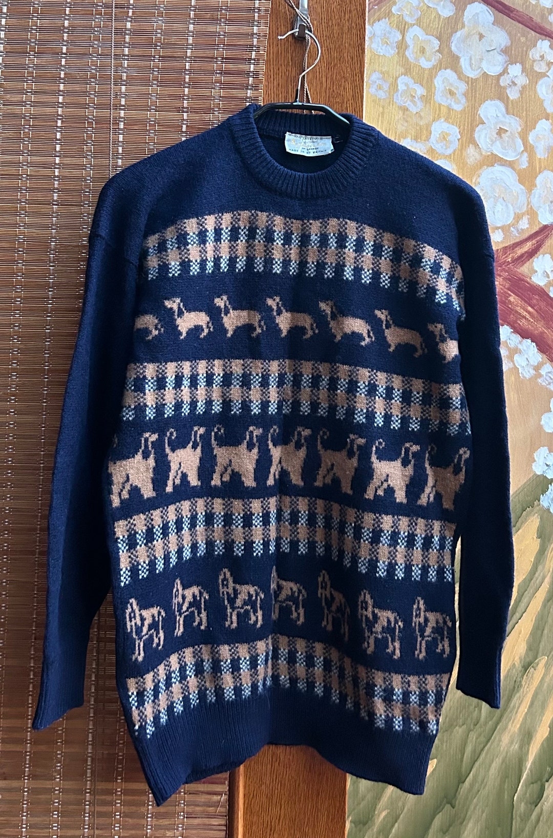 Vintage 80s Aquascutum Dogs Pattern Lambswool Sweater Size M - Etsy