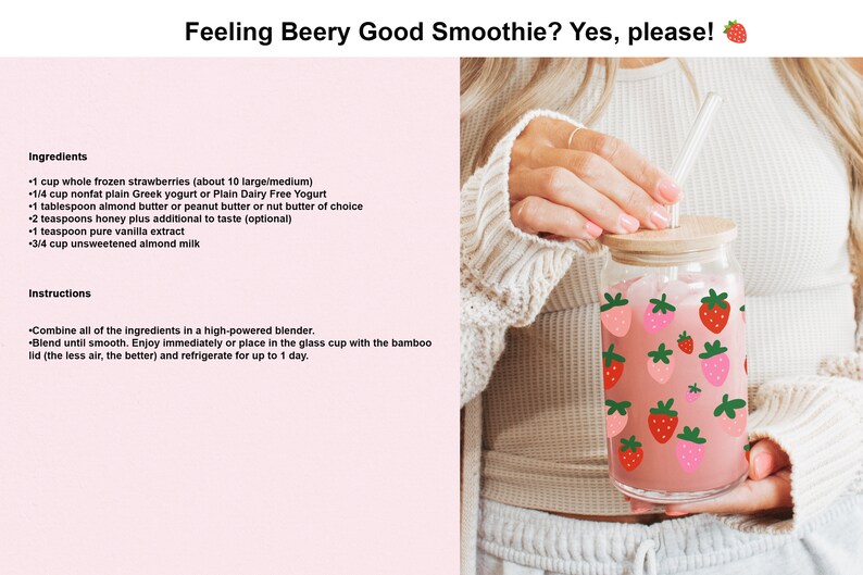 16oz Feeling Berry Good Strawberry Glass Cup - Berries Iced Coffee ...