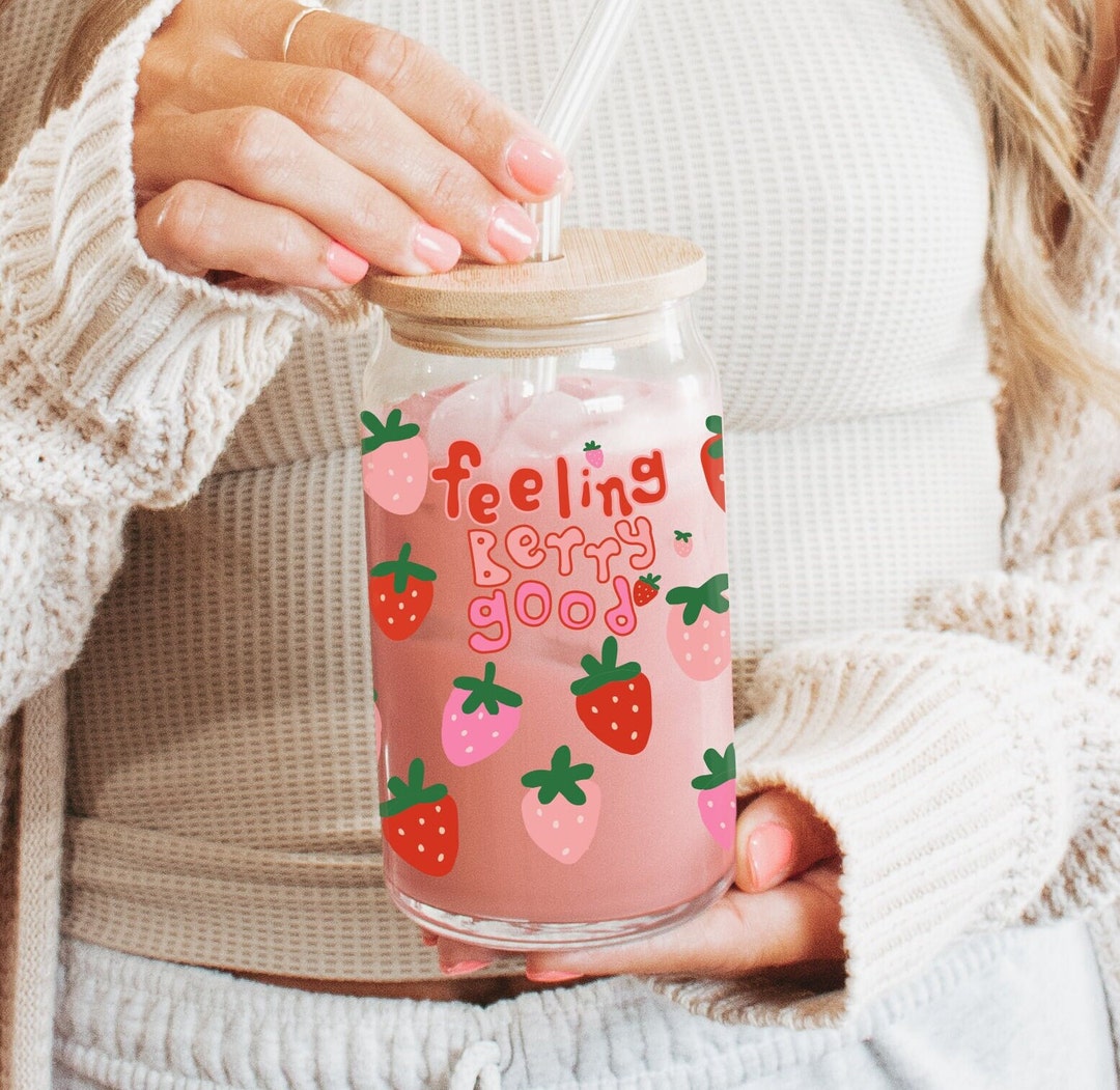 16oz Feeling Berry Good Strawberry Glass Cup - Berries Iced Coffee ...