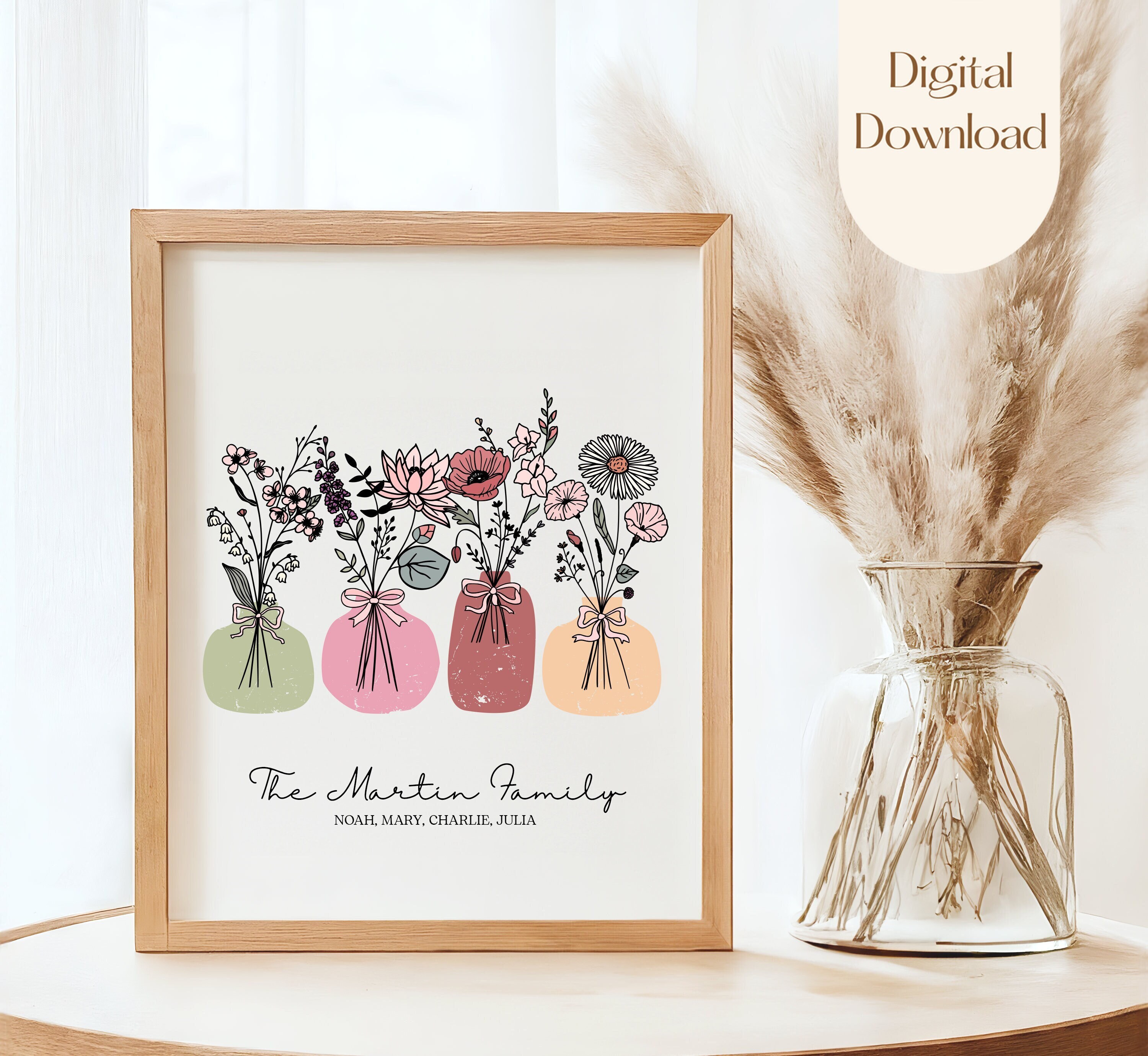 Custom Birth Flowers Family Print, Personalized Mother Day Gift, Birth ...