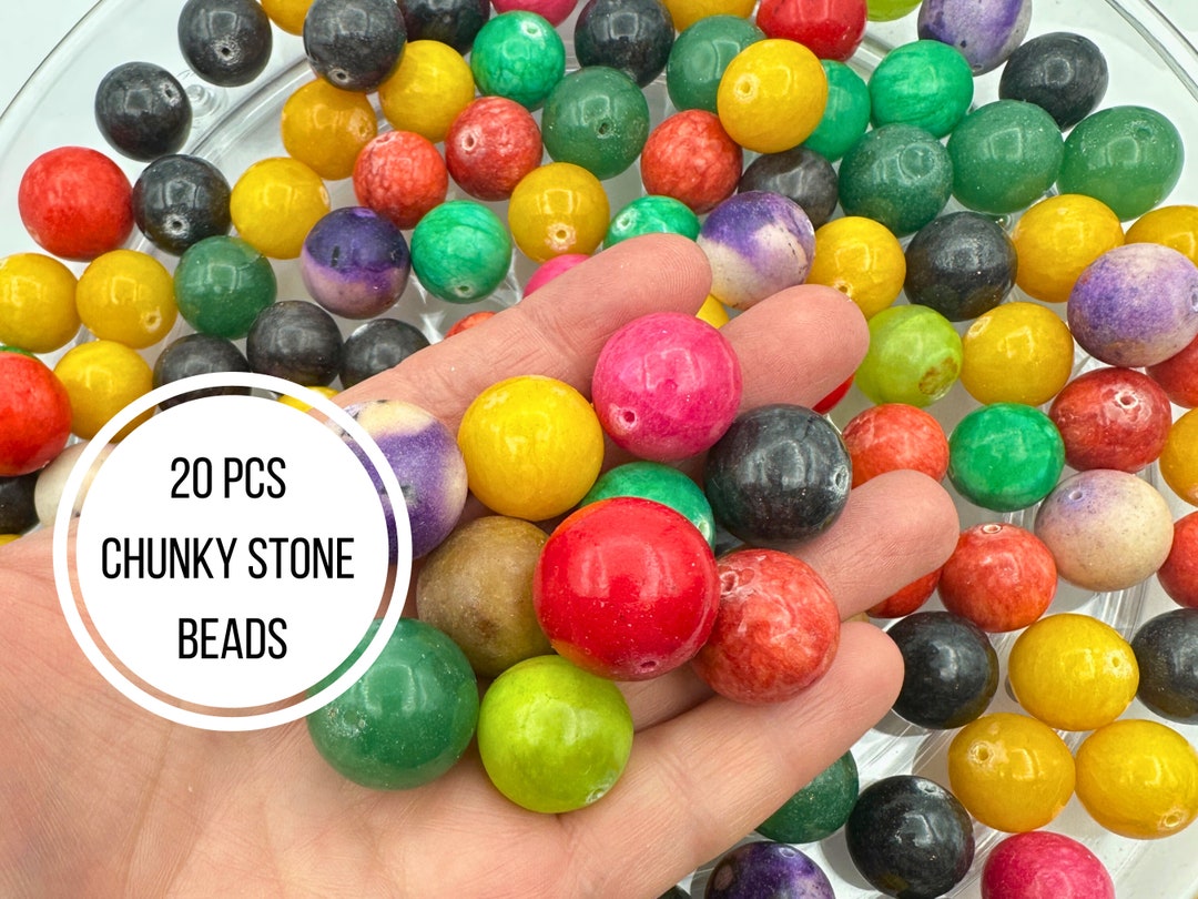 20 Chunky Marble Stone Beads: Mixed Color Jewelry Pendants - Etsy