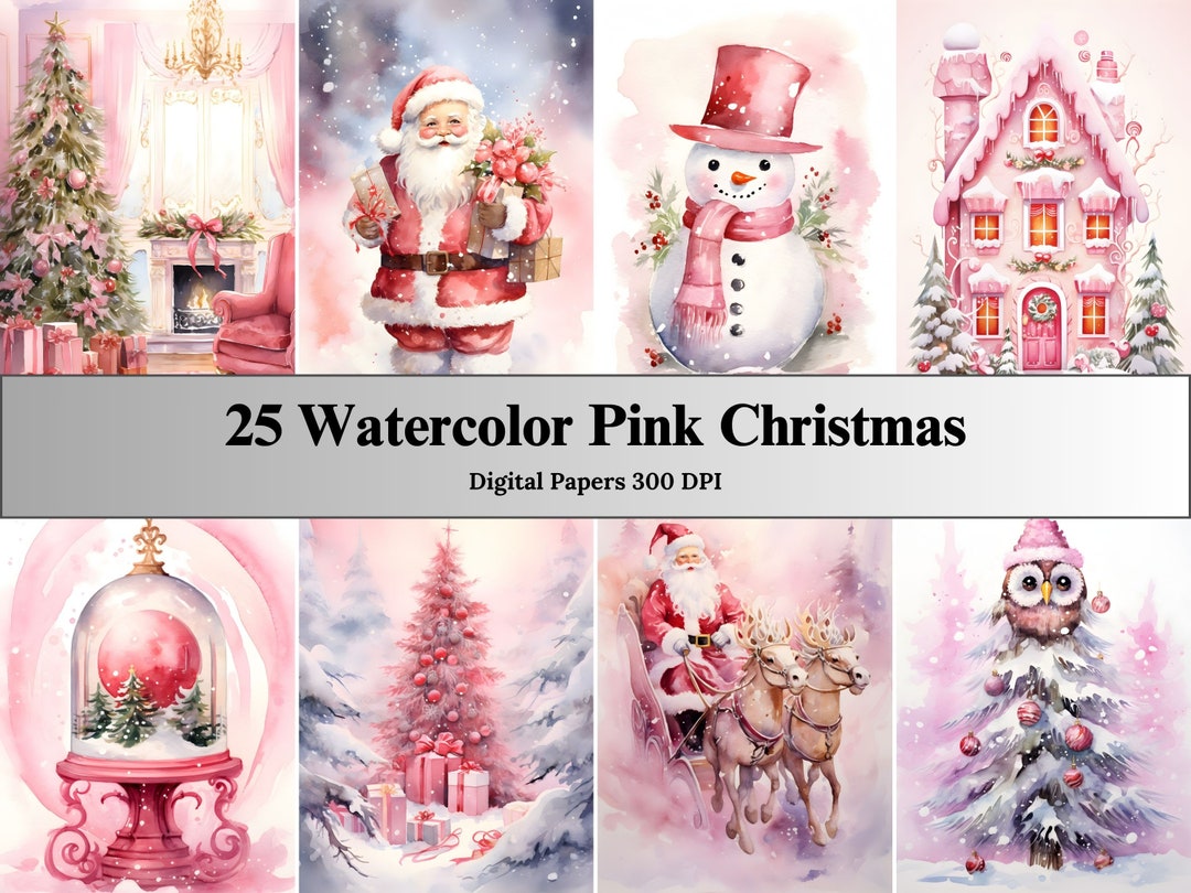 Watercolor Pink Christmas Printable Digital Paper 25 JPG - Etsy
