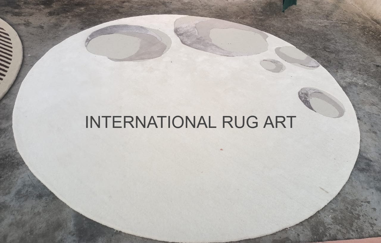 White and Grey Round Rug for Living Room, Bedroom, Bathroom, Dinning ...