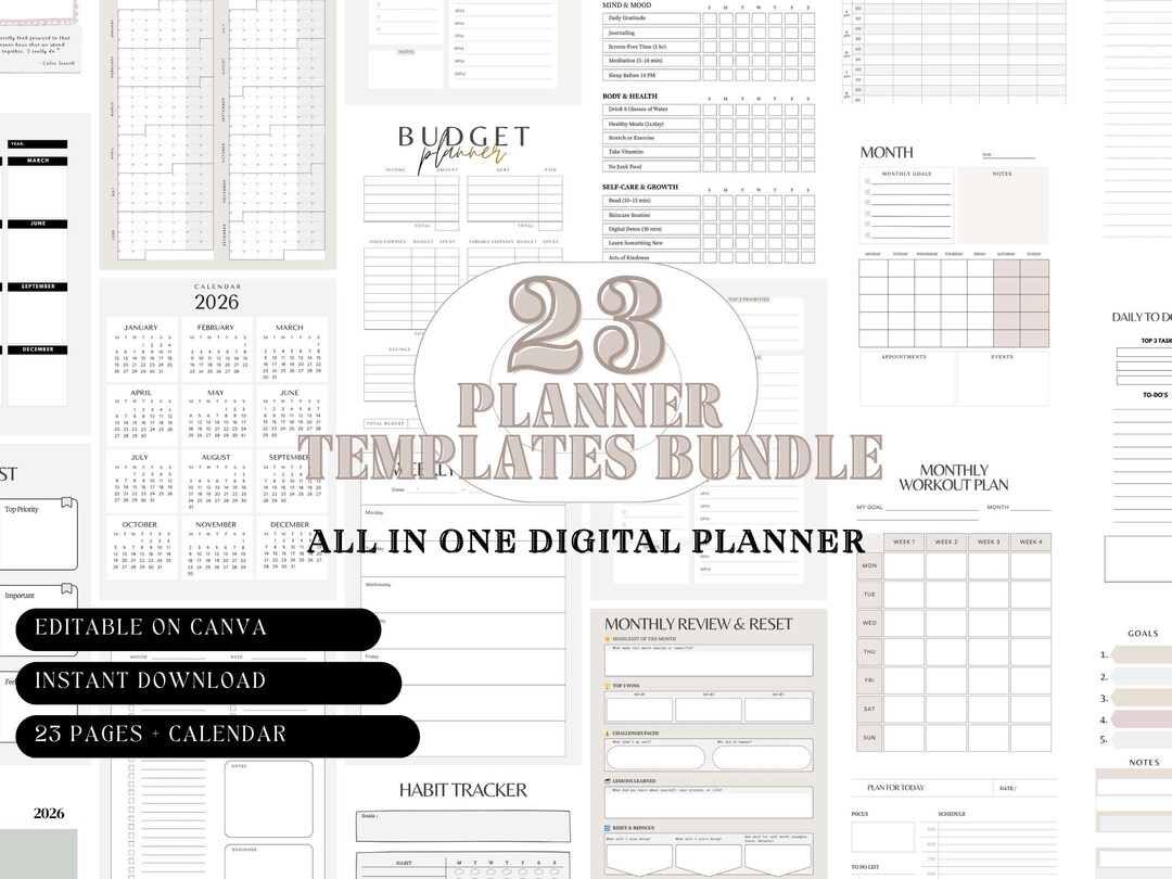 Planner Printable Bundle | 23 Planner Templates | Daily, Weekly ...