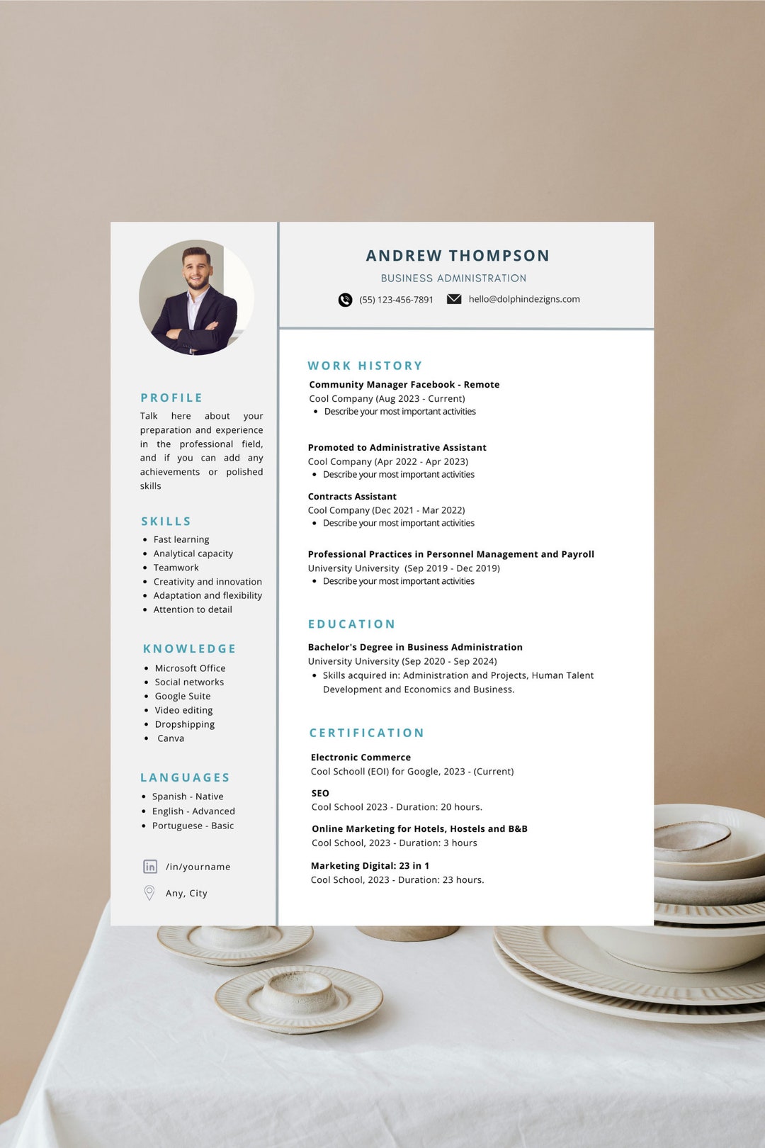 CV | Professionally Organized Digital Template: 2-page CV With Blue ...