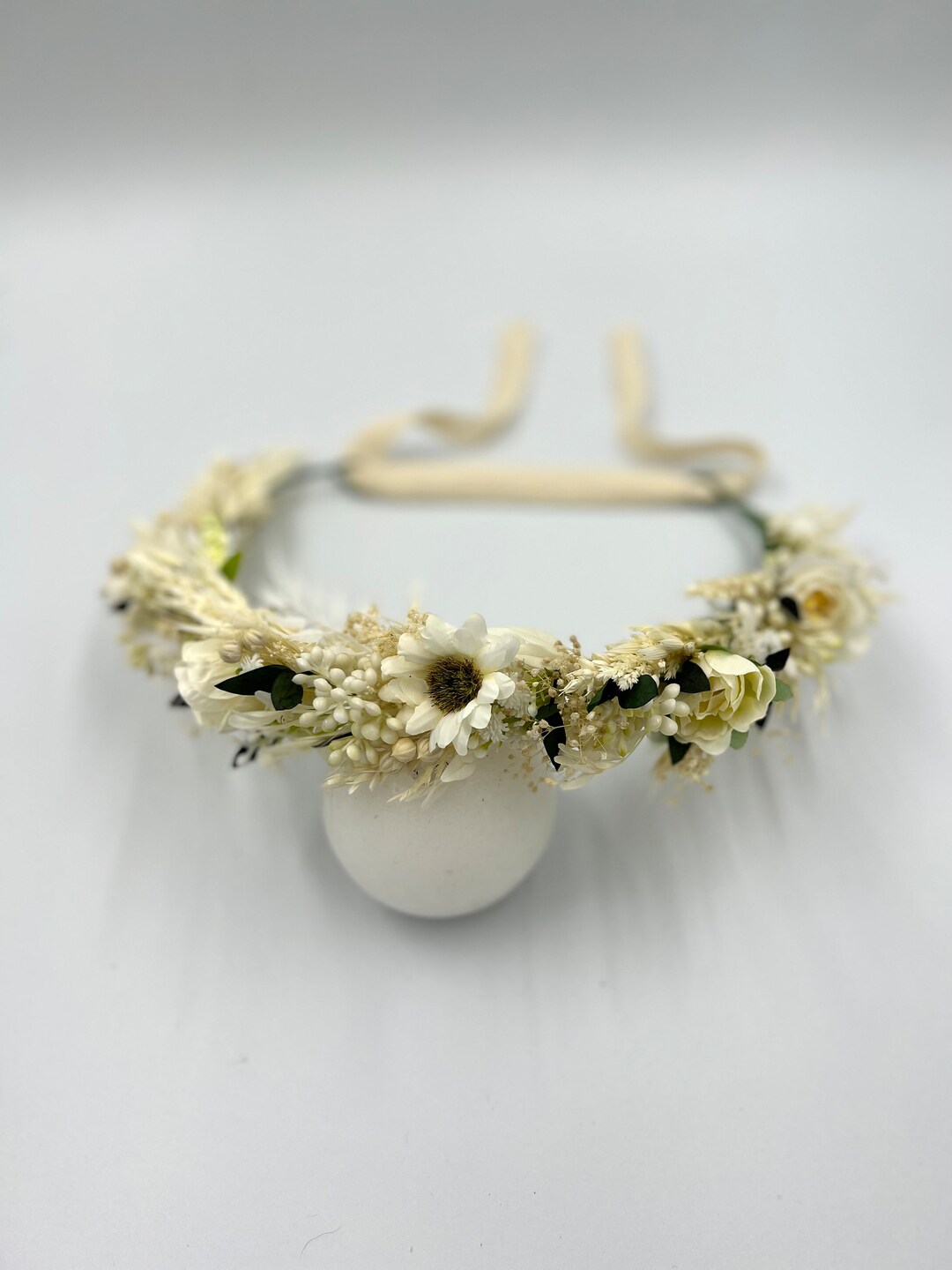 Handmade Wedding Crown: Ivory Daisy & Dried Eucalyptus Flower Girl ...