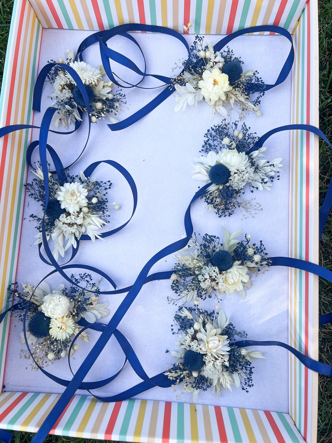 Elegant Navy Blue Dried Flower Corsage: Boho Wedding Boutonniere - Etsy
