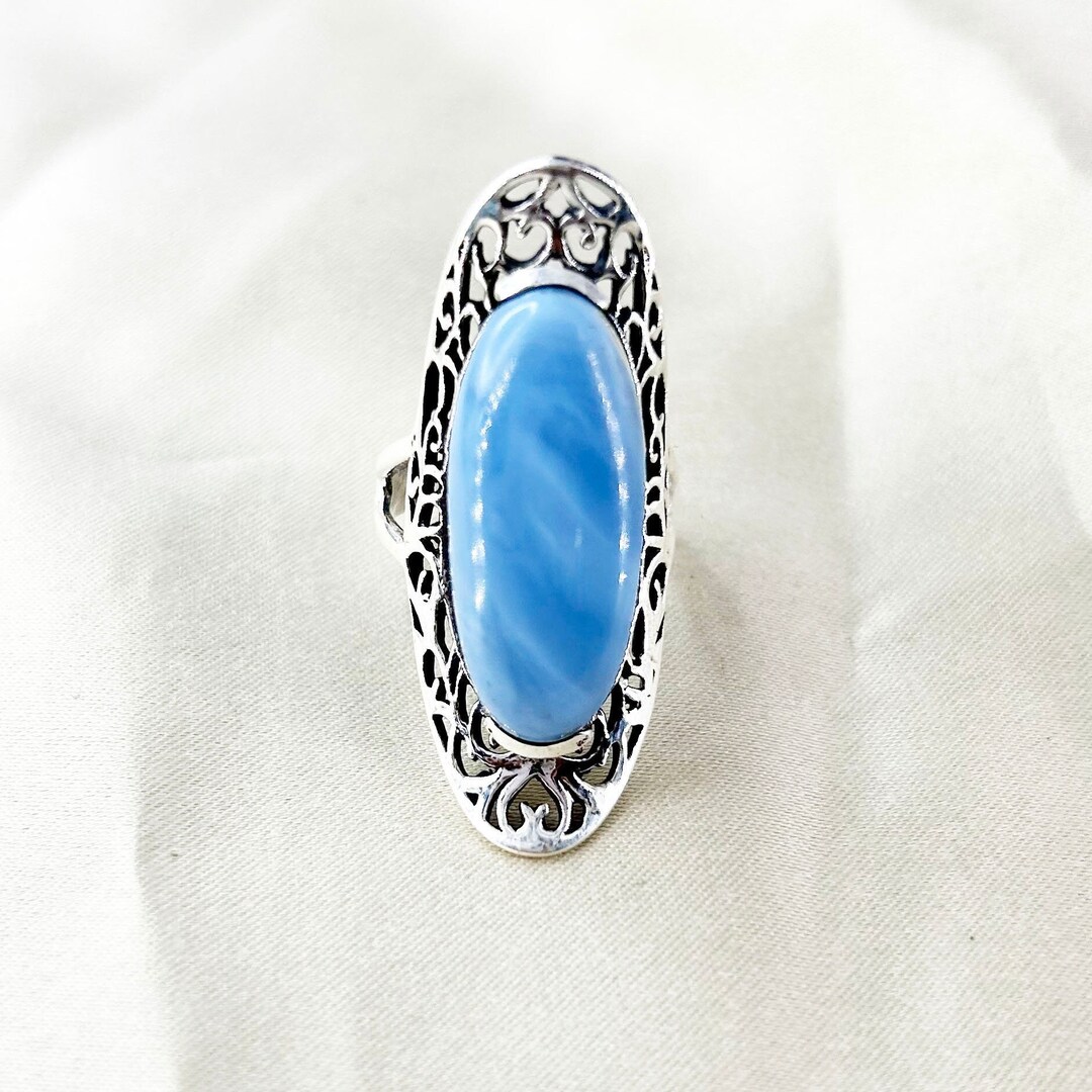 Natural Blue Opal Ring, 925 Sterling Silver Ring, Women Statement Ring ...