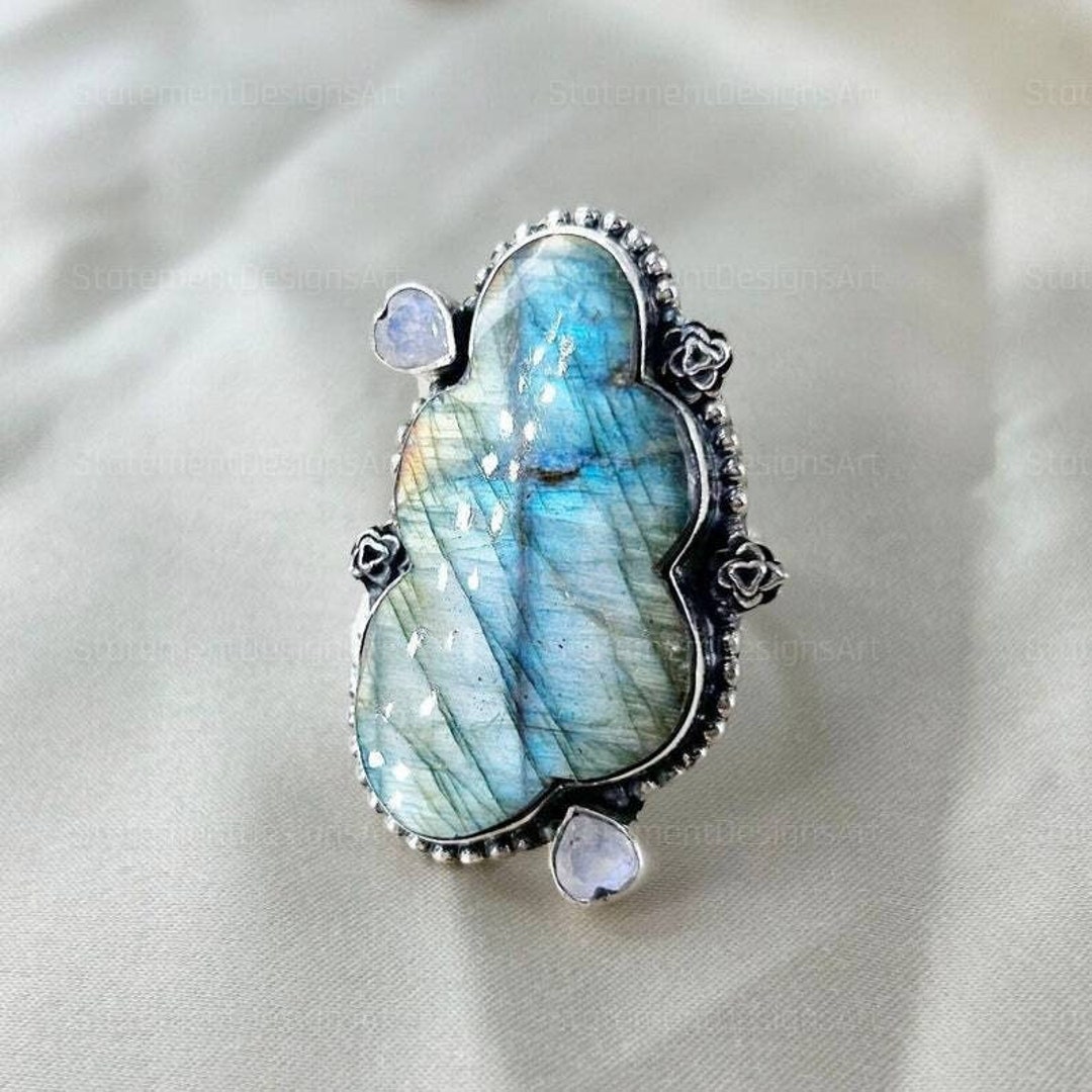 Labradorite & Moonstone Ring, 925 Sterling Silver, Multi Stone Ring ...