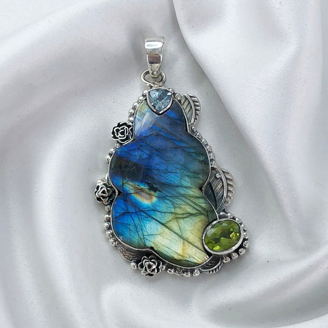 Natural Blue Topaz, Peridot and Blue Fire Labradorite Gemstone Handmade ...