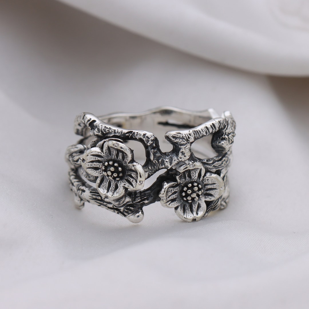 Flower Ring, 925 Sterling Silver Ring, Ring for Women, Boho & Hippies Ring, Silver Floral Ring ...