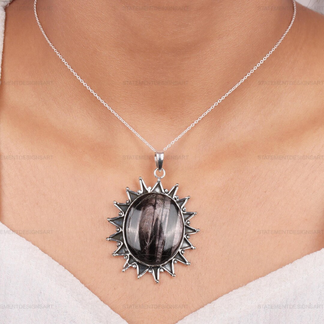 Handmade Hypersthene Gemstone Pendant Solid Sterling Silver Boho ...