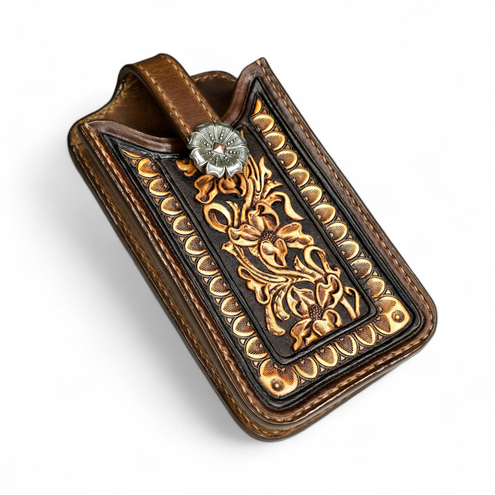 Tooled Leather Cellphone Case / Belt Holster - Etsy