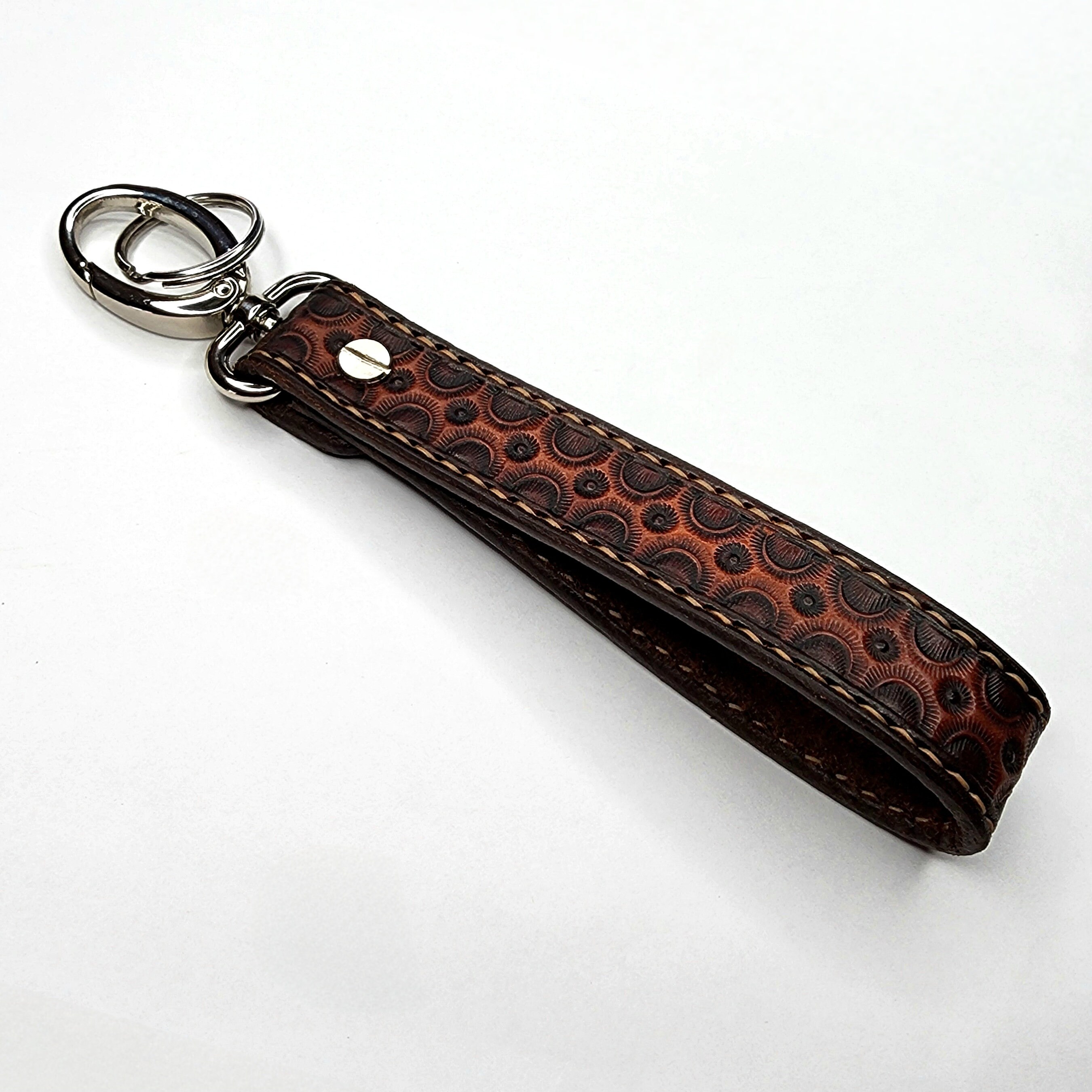 Tooled Leather & Gemstone Western Wristlet Keychain - Etsy