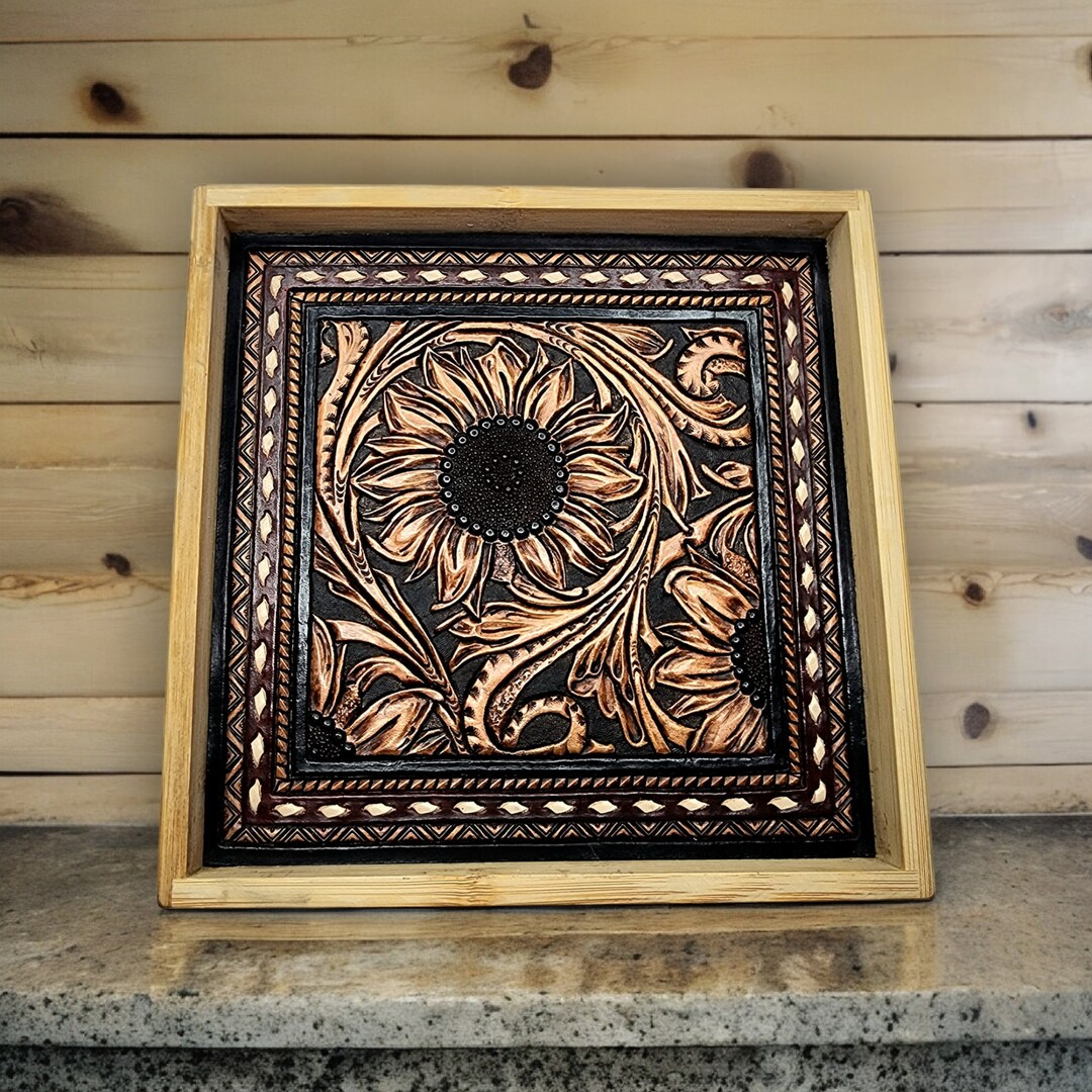 Tooled Leather Western Style Decorative Tray - Etsy