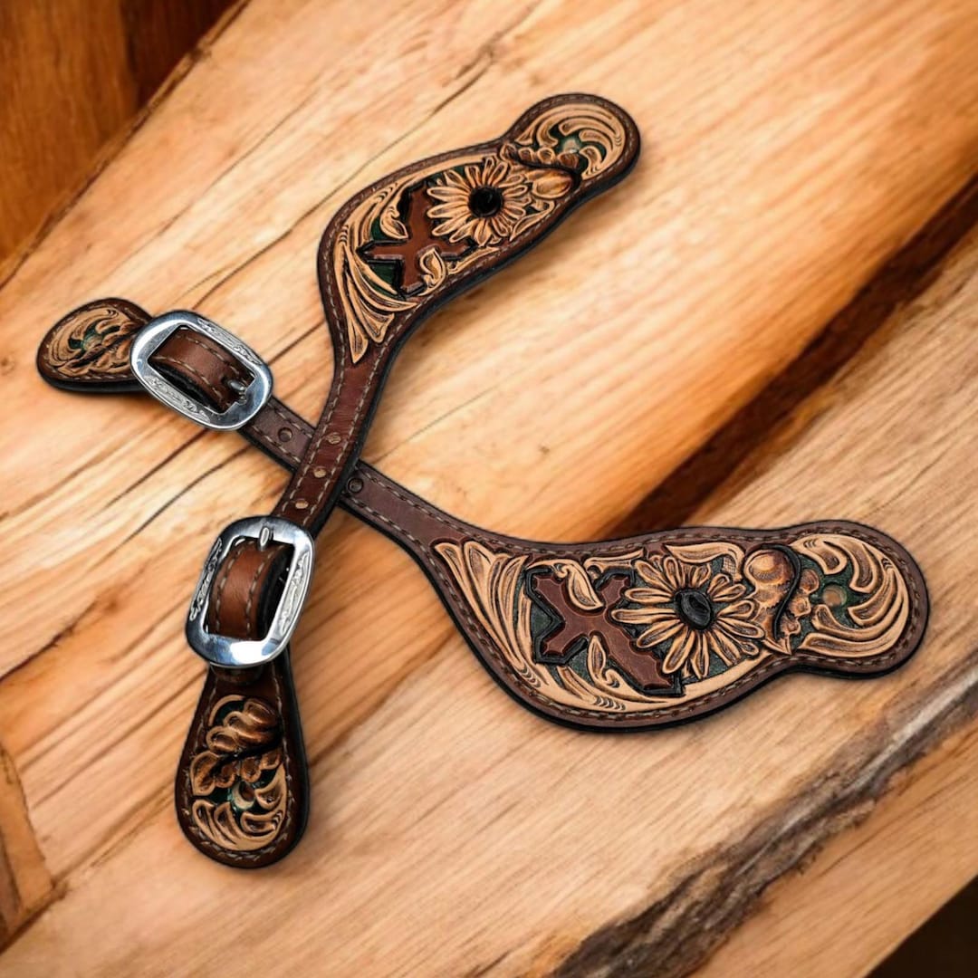 Leather Tooling Pattern Cross & Daisy Western Spur Straps - Etsy