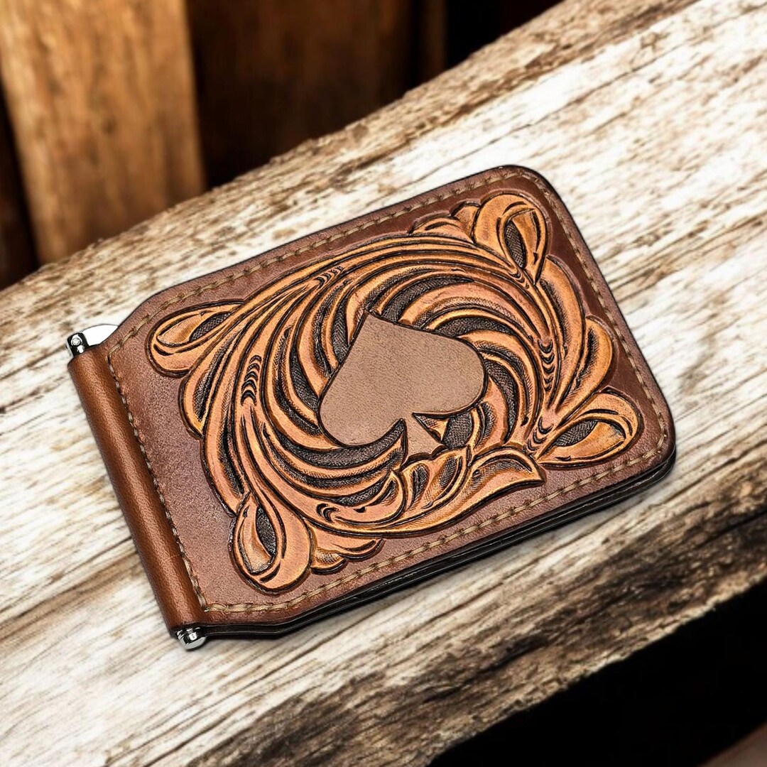 Tooled Leather Ace of Spades Bi-fold Money Clip Wallet - Etsy