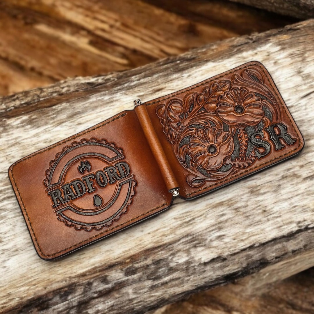 Custom Tooled Leather Bi-fold Money Clip Wallet - Etsy