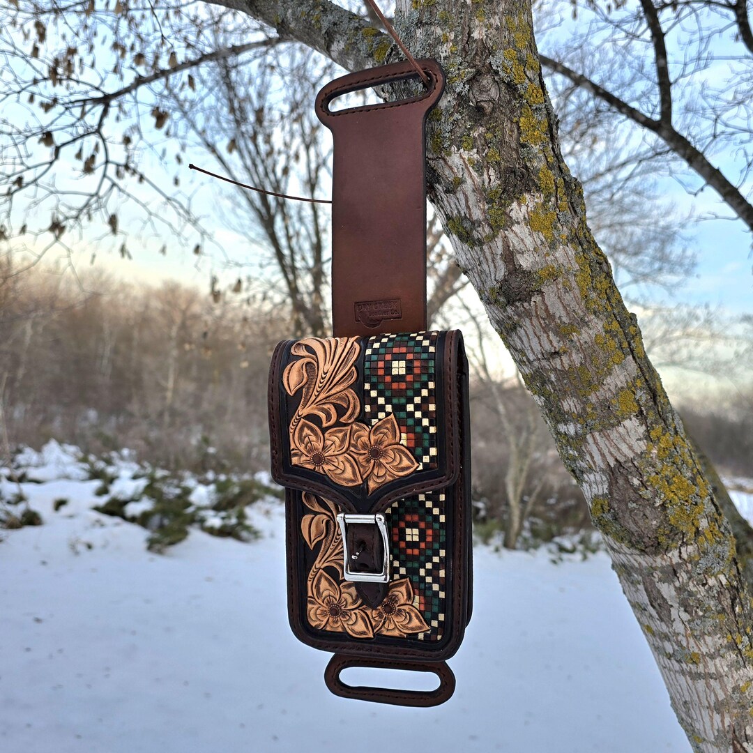Hand Tooled Leather Rear Cinch Billet Bag / Cellphone Holder - Etsy