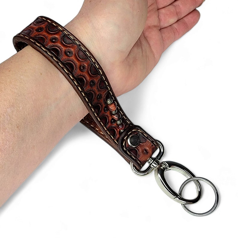 Tooled Leather & Gemstone Western Wristlet Keychain - Etsy