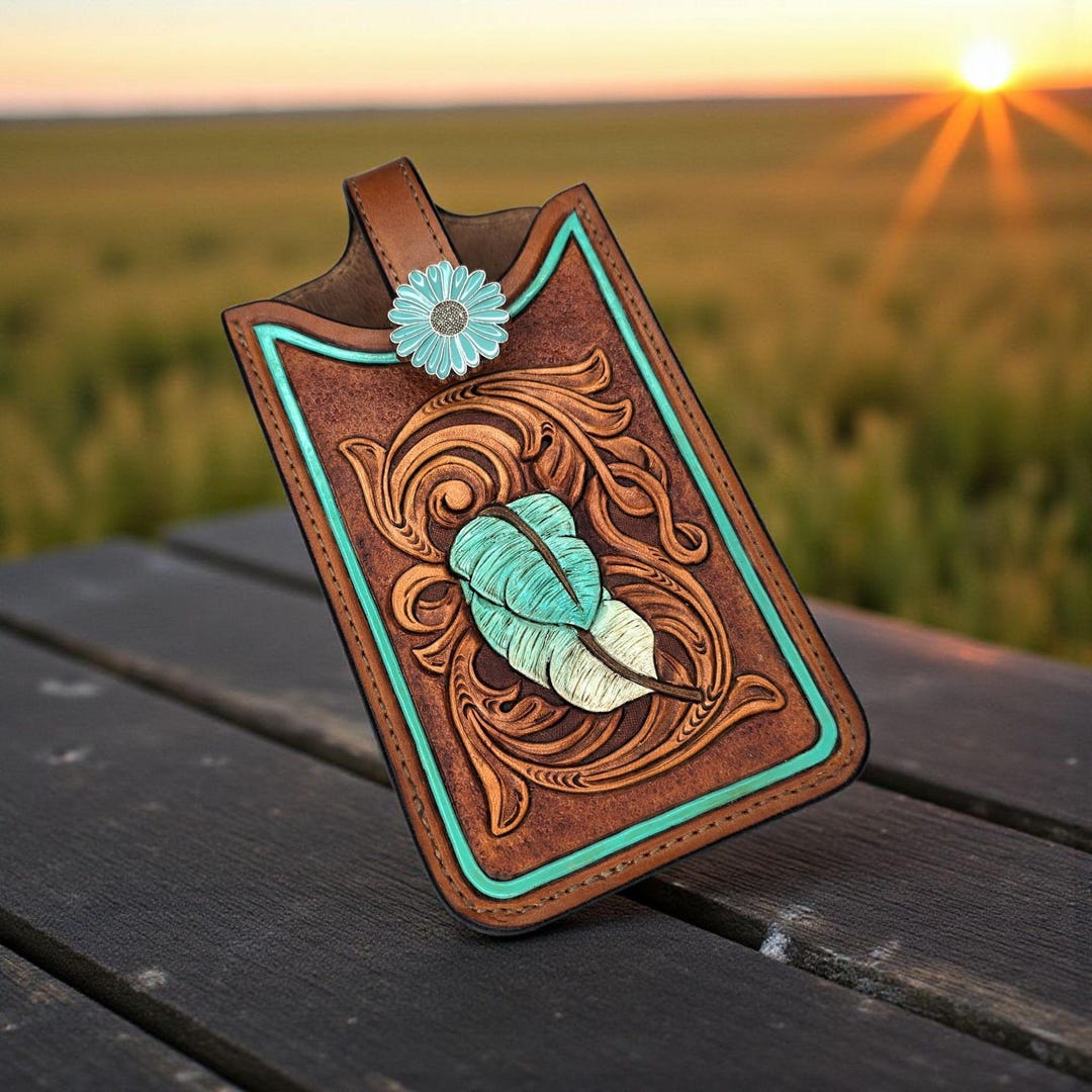 Tooled Leather Turquoise Feather Cellphone Case / Belt Holster - Etsy