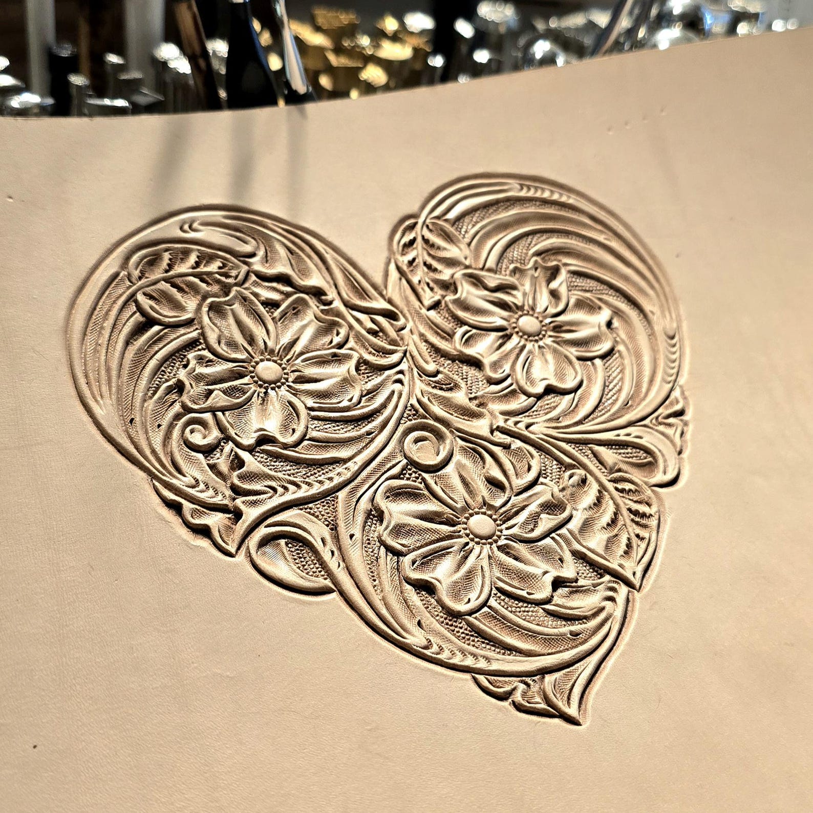 Leather Tooling Pattern Sheridan Style Heart Shaped Floral & Scrolling ...