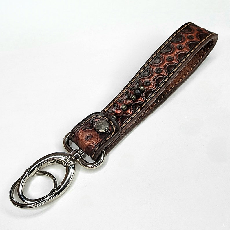 Tooled Leather & Gemstone Western Wristlet Keychain - Etsy