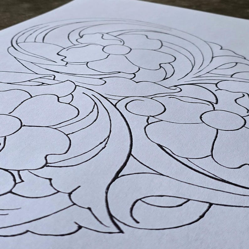 Leather Tooling Pattern Sheridan Style Heart Shaped Floral & Scrolling ...