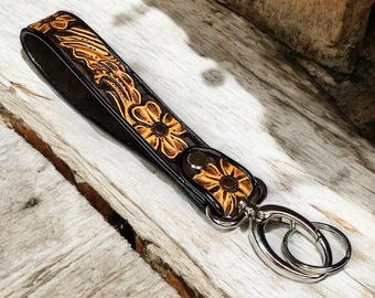 Rebranded Ranch Western Tooled Leather Wristlet Keychains - Etsy