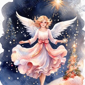 Watercolor Beautiful Christmas Angel Clipart, Holiday Angels Digital ...