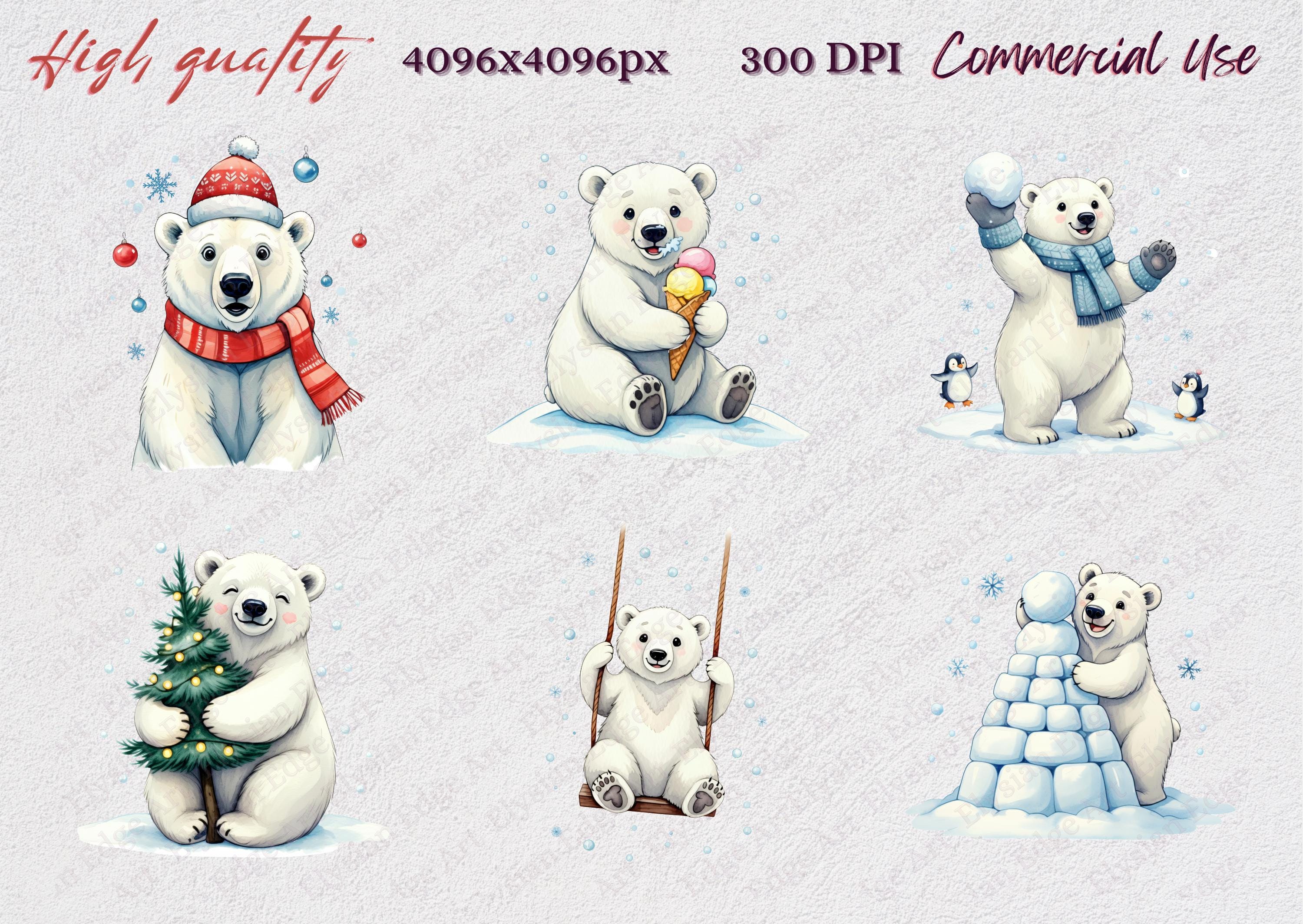 Playful Polar Bear Clipart, Adorable Polar Bear PNG, Christmas Clipart ...