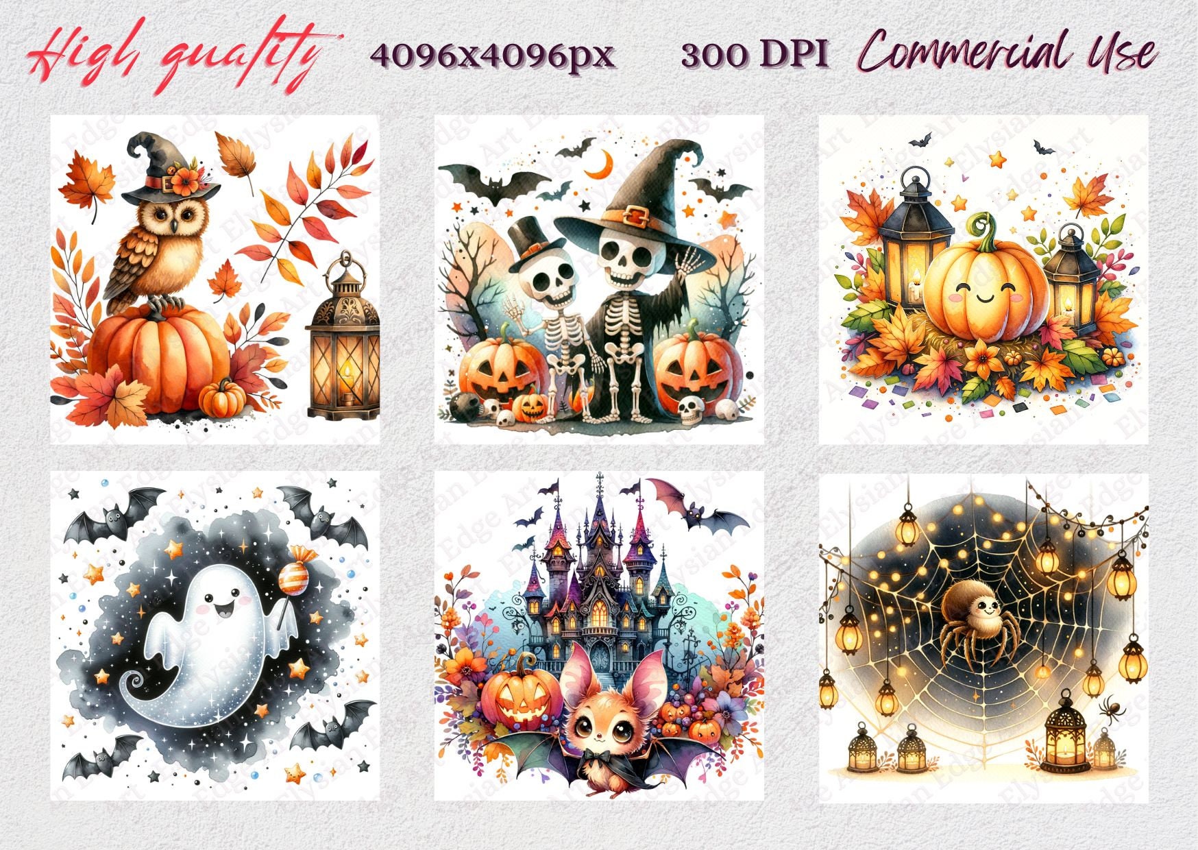 Cute Halloween Watercolor Clipart Bundle, Pumpkins Cute Witch Bats Cute ...