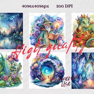 Watercolor Fairytale Clipart Set: Dragon, Fairy, Castle (digital ...