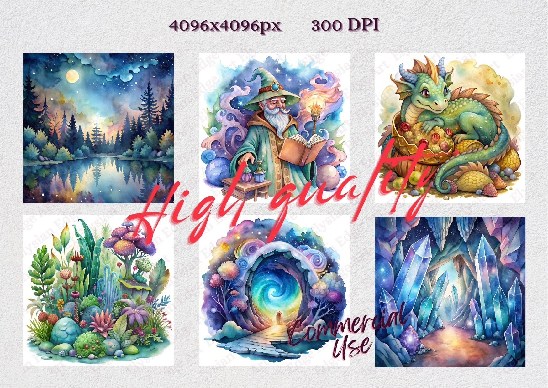 Watercolor Fairytale Clipart Set, Dragon, Fairy, Magic Castle, Wizard ...
