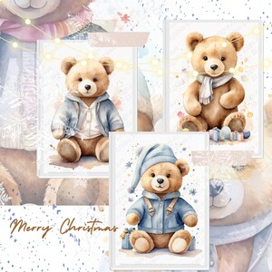 Watercolor Cute Christmas Bear Clipart, Cute Teddy Bear, Funny ...