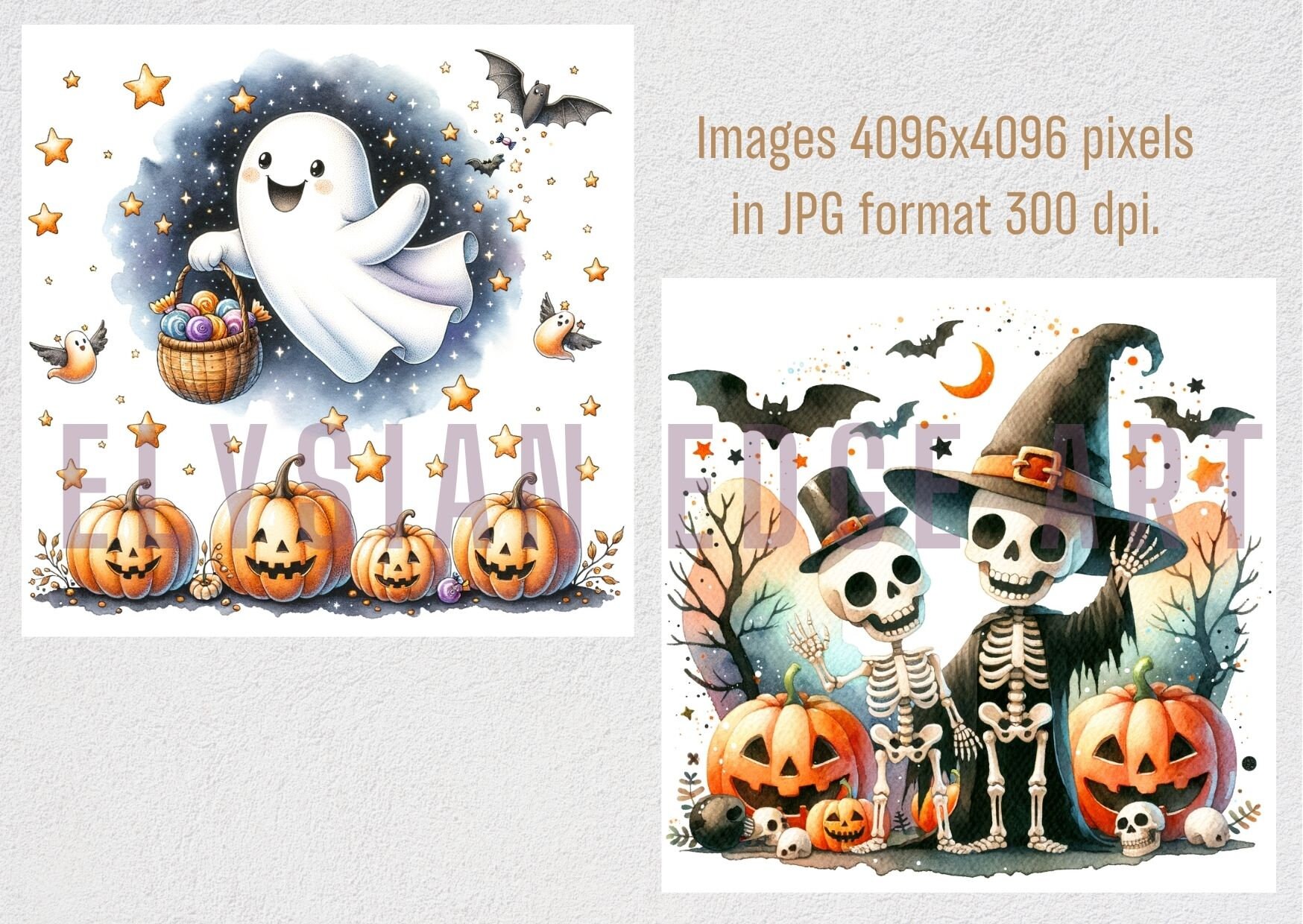 Cute Halloween Watercolor Clipart Bundle, Pumpkins Cute Witch Bats Cute ...