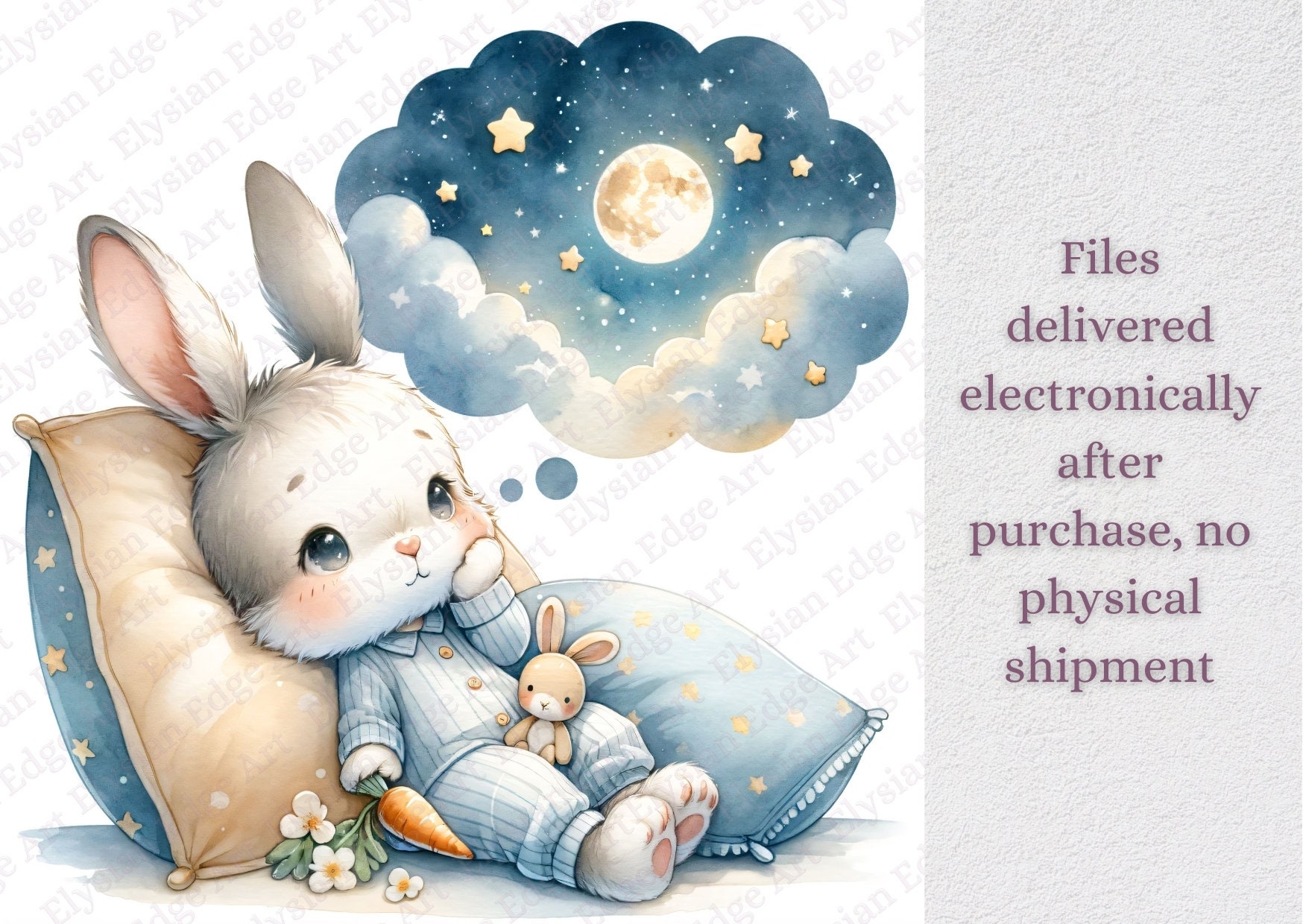 Cute Baby Rabbit Clipart, Sleeping Bunny JPG, Boho Baby Bunny Clipart ...